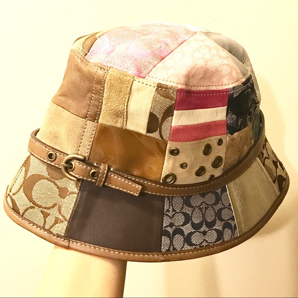 Coach Womens Leather & Patchwork Vintage Crush Hat - Gem